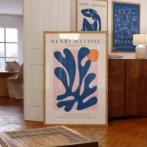 Navy Blue Matisse Wall Art Set of 6 Prints, Blue Boho Print, Matisse Exhibition Poster, Navy ...