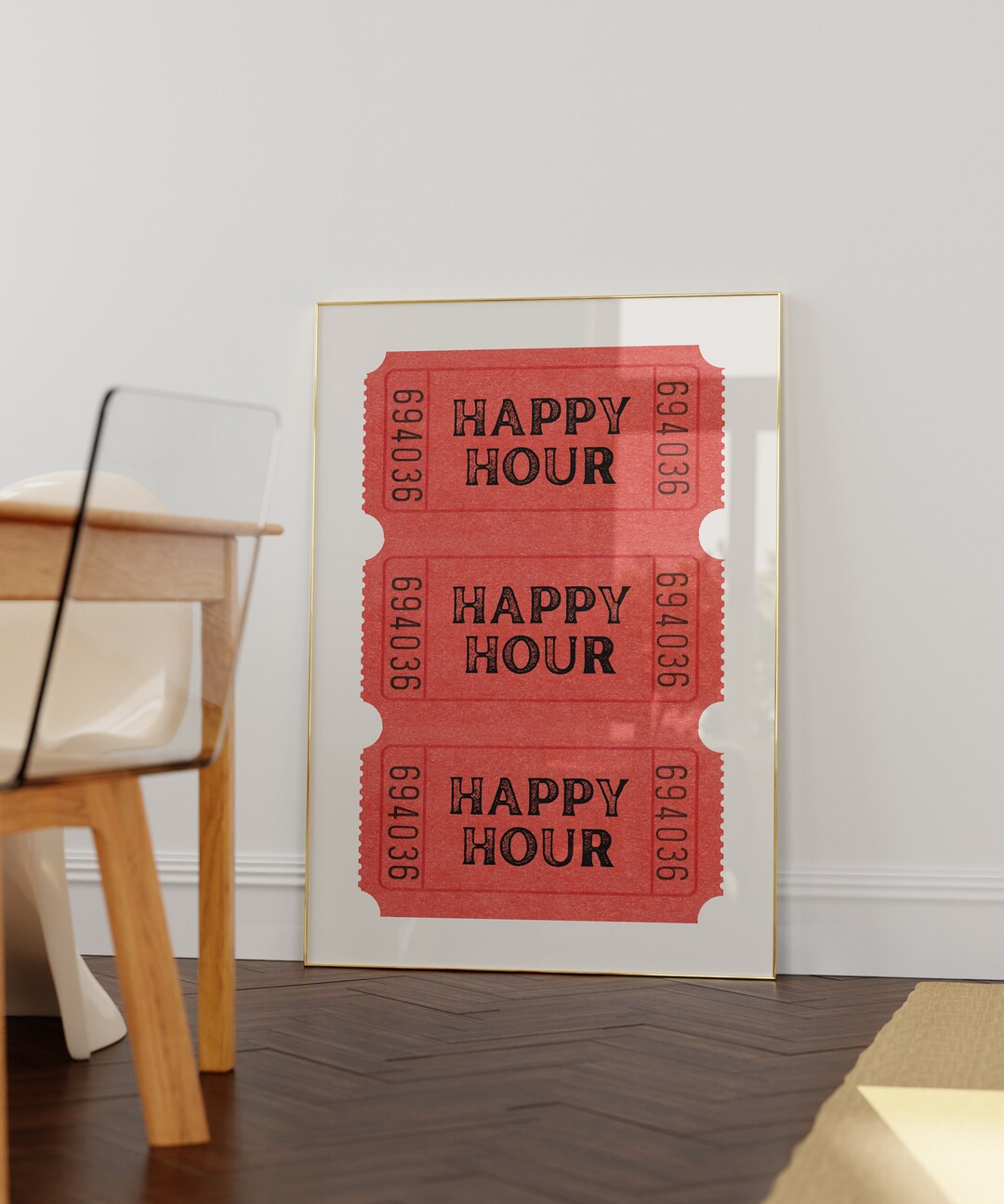 Happy Hour Ticket Print Bar Cart Decor Red Vintage Wall Art - Etsy