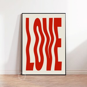 Red Love Print, Aesthetic Living Room Art, Love Wall Decor, Retro ...