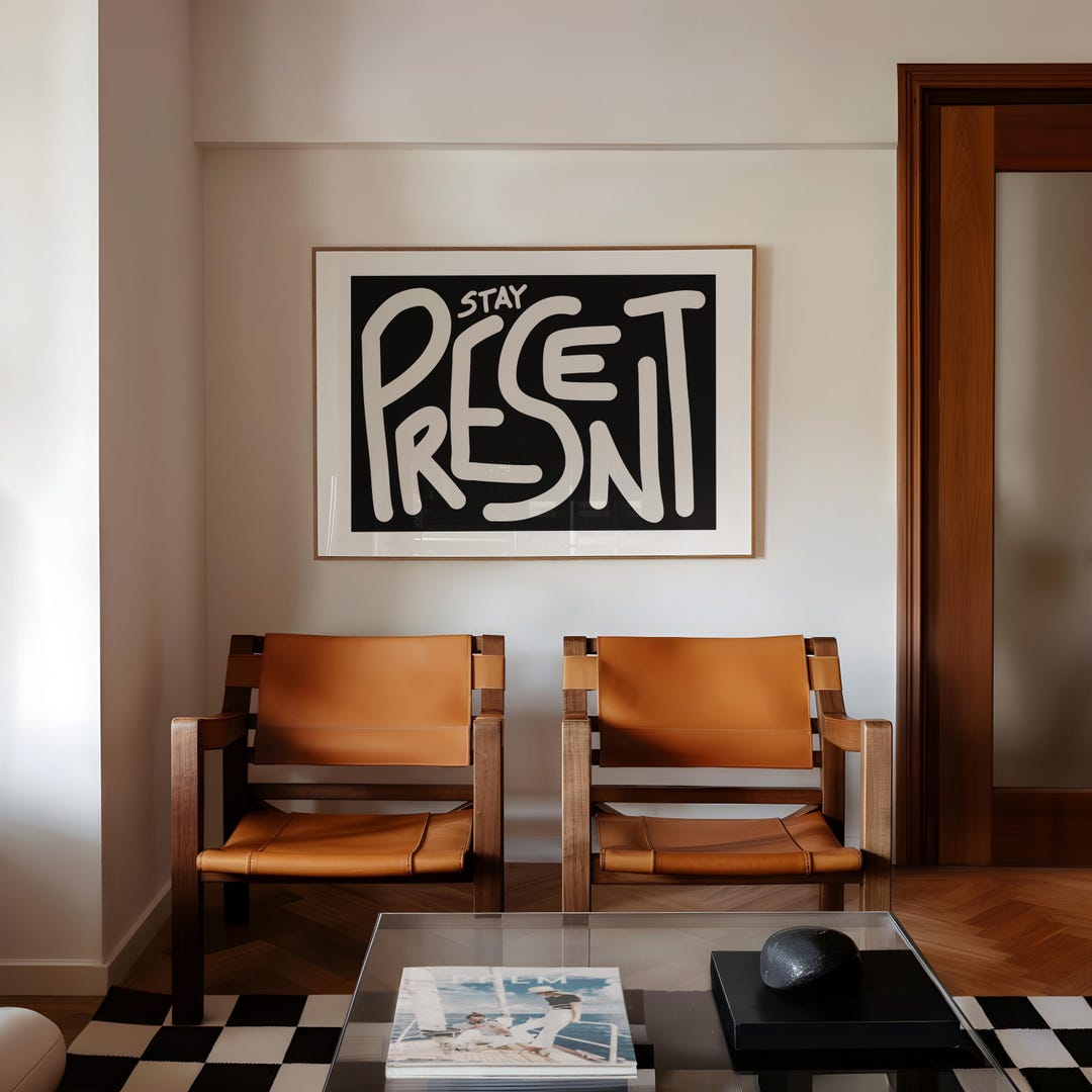 Stay Present Print: Handdrawn Typography, Black & White Dorm Decor ...