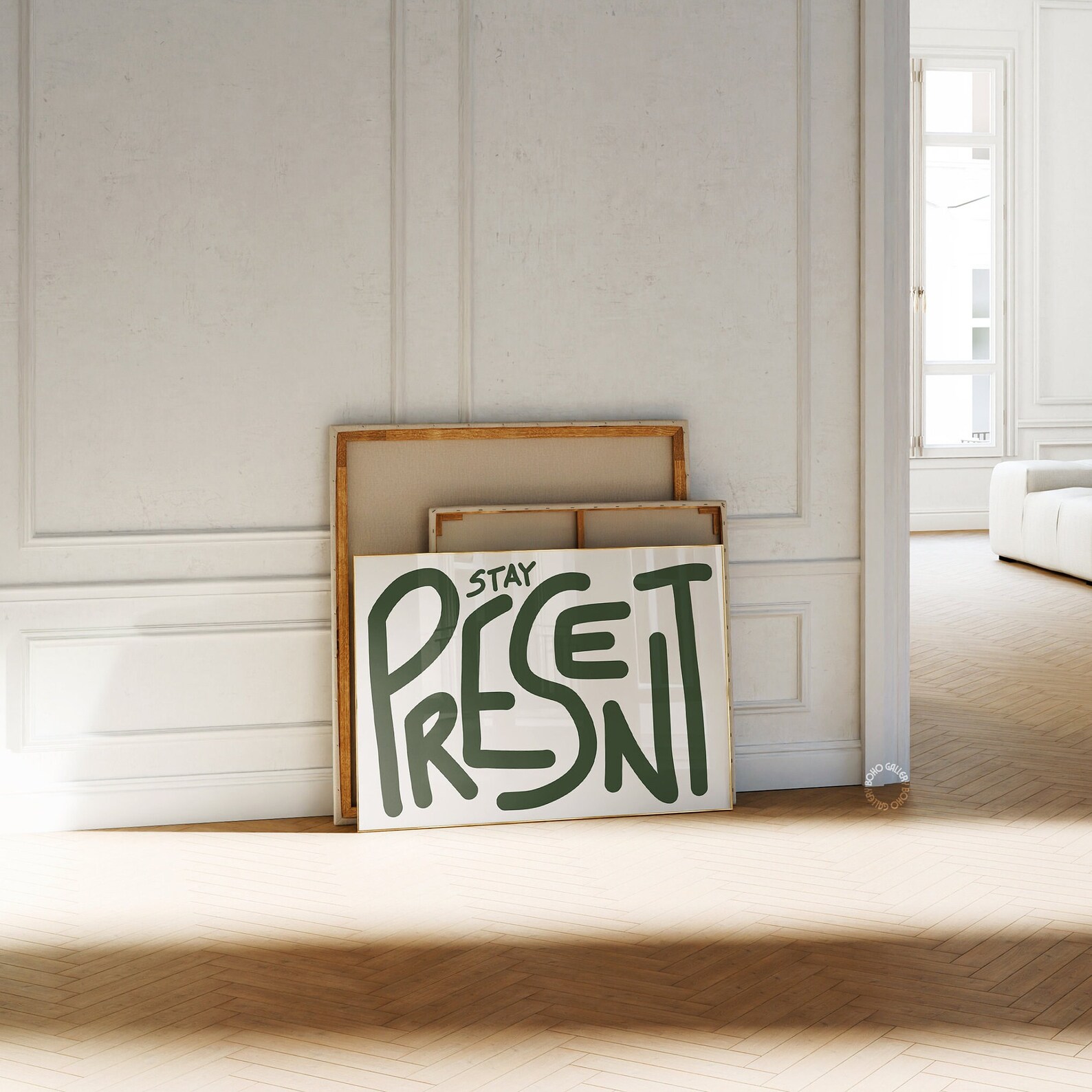 STAY PRESENT Horizontal Poster, Olive Green Art, Uplifting Affirmation ...