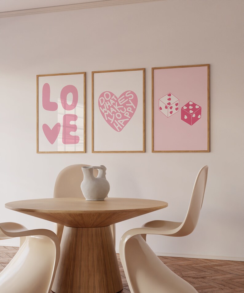 Pink Preppy Wall Art Set: Girly Apartment Decor (digital Download, Set ...