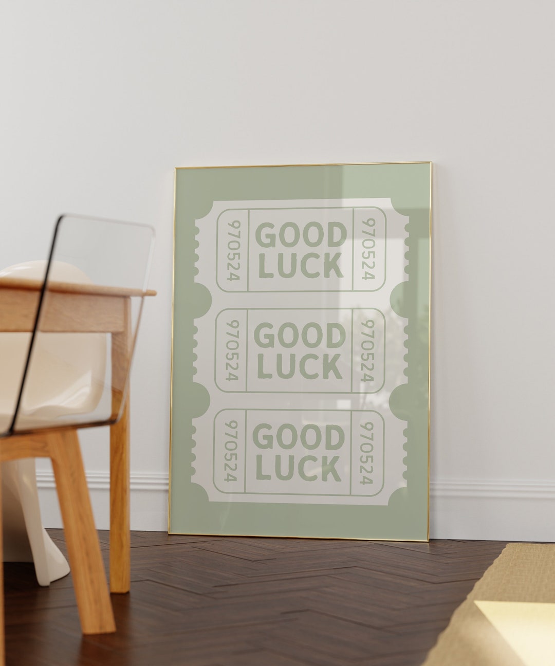 Good Luck Ticket Print: Retro Sage Green Wall Art (digital Download) - Etsy