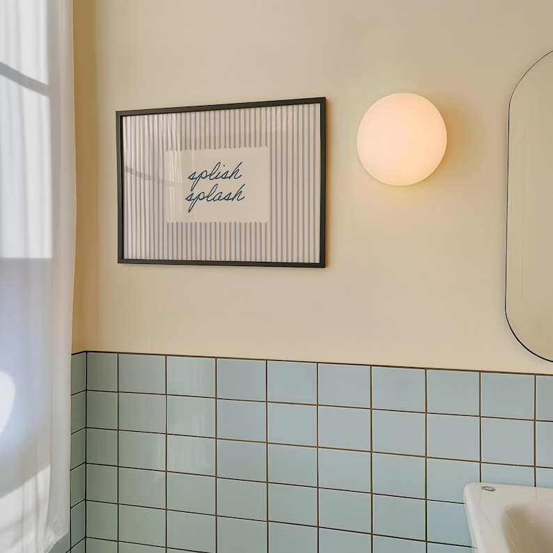 Splish Splash Print: Blue Striped Bathroom Art, Kids Bath Decor ...