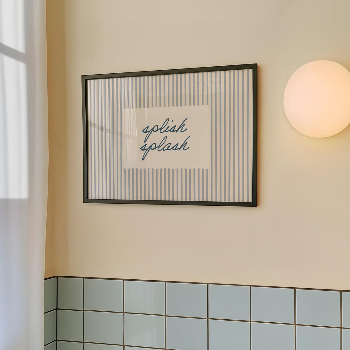 Splish Splash Print: Blue Striped Bathroom Art, Kids Bath Decor ...