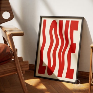 Red Love Print, Aesthetic Living Room Art, Love Wall Decor, Retro ...