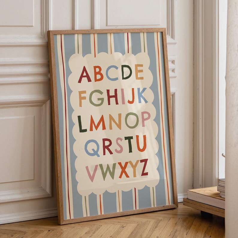 Pastel Kids A-Z Print: Striped ABC Nursery Art, Colorful Alphabet ...