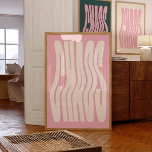 Pink Poster Trendy Retro Typography Print, CHAOS Printable Wall Art ...