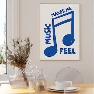 Retro Music Note Poster: Blue Groovy French Exhibition Art (digital ...