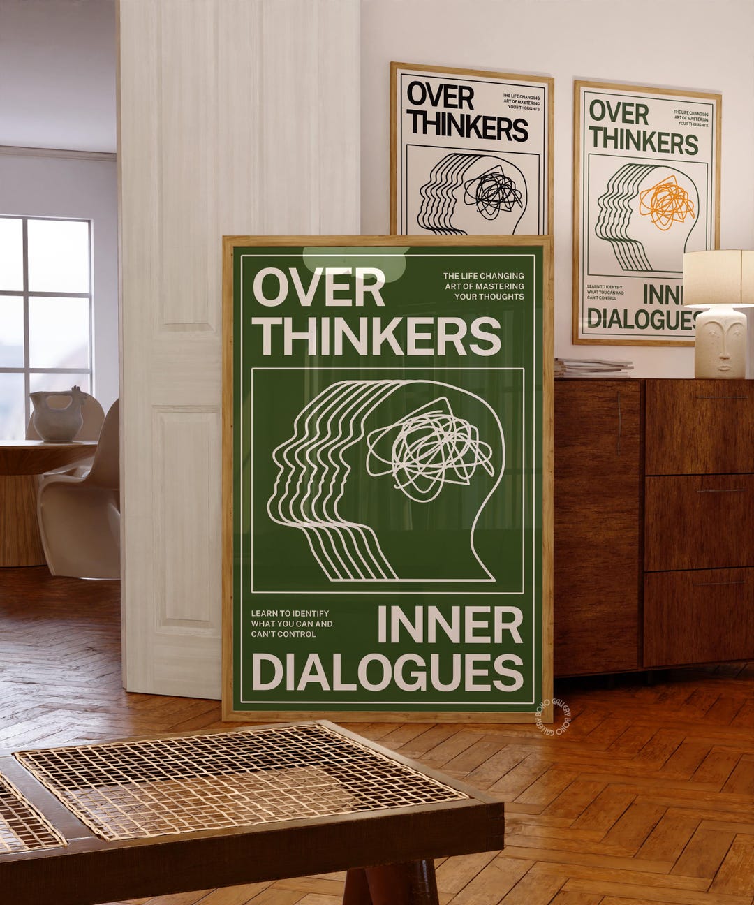 Trendy Overthinking Print, Green Retro Wall Art, Olive Green Preppy ...