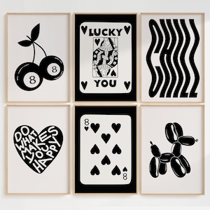 Black Retro Trendy Wall Art Set of 6 Retro Wall Art Apartment Aesthetic ...