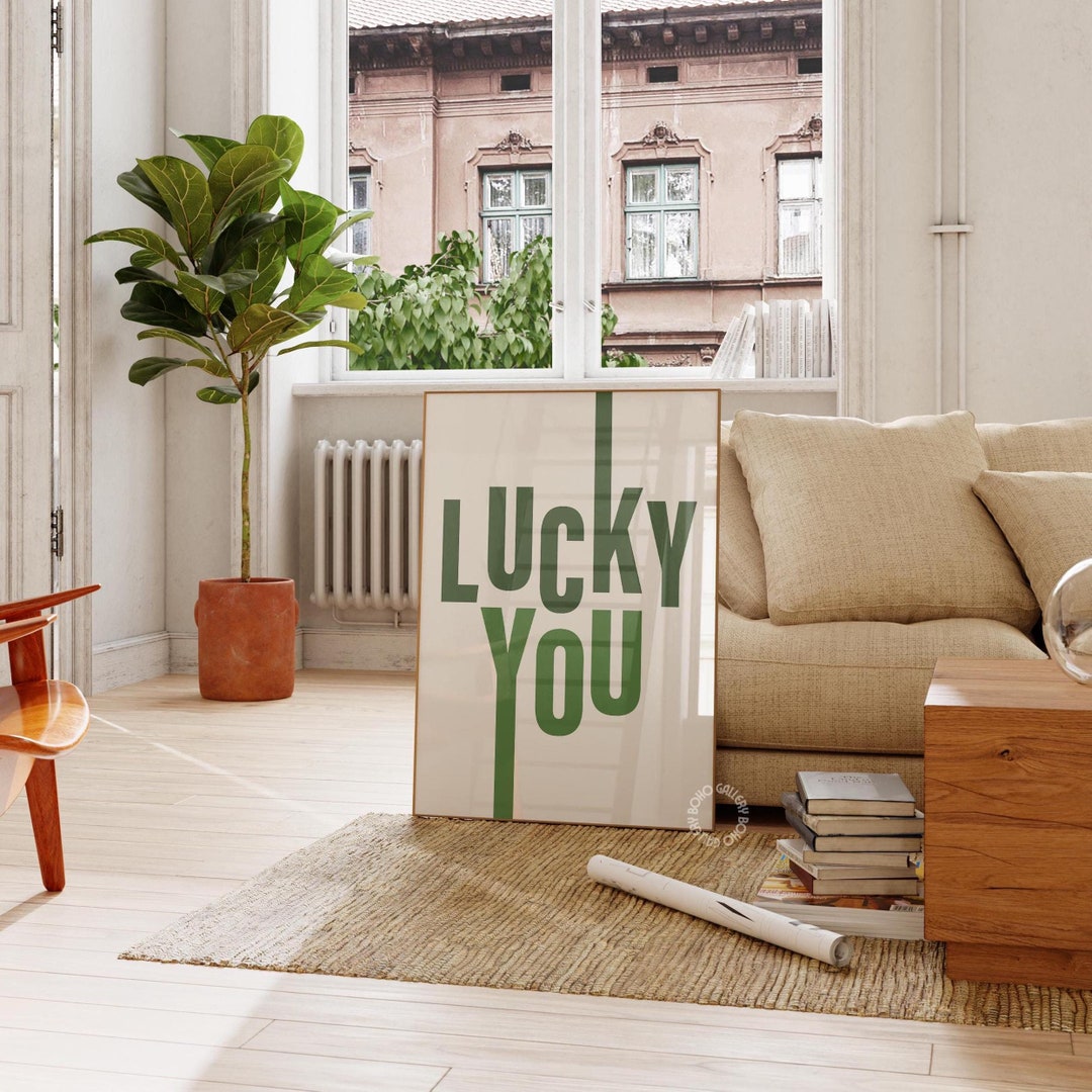 Green Typography Poster, Lucky You Wall Art, Green Retro Trendy ...