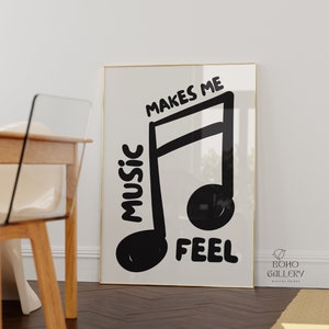 Retro Music Note Print: "music Makes Me Feel" Wall Art (digital ...