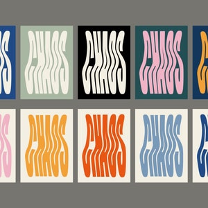 CHAOS Print Digital Wall Art Wavy Print Typography Print Retro Wall Art ...