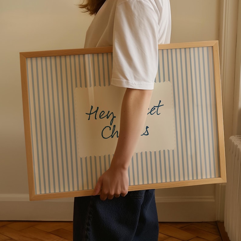Hey Sweet Cheeks Print: Blue Striped Bathroom Decor, Vintage Toilet Art ...