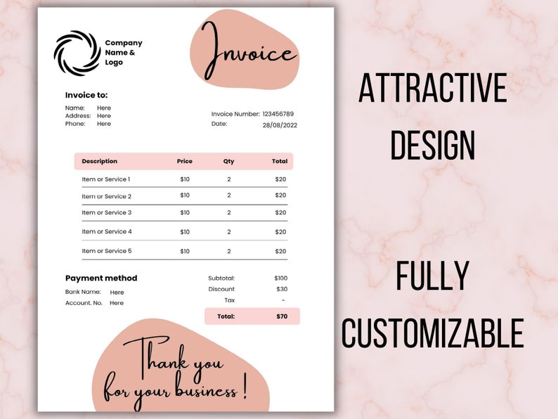 Modern Client Invoice Template Form Small Business Editable Printable ...