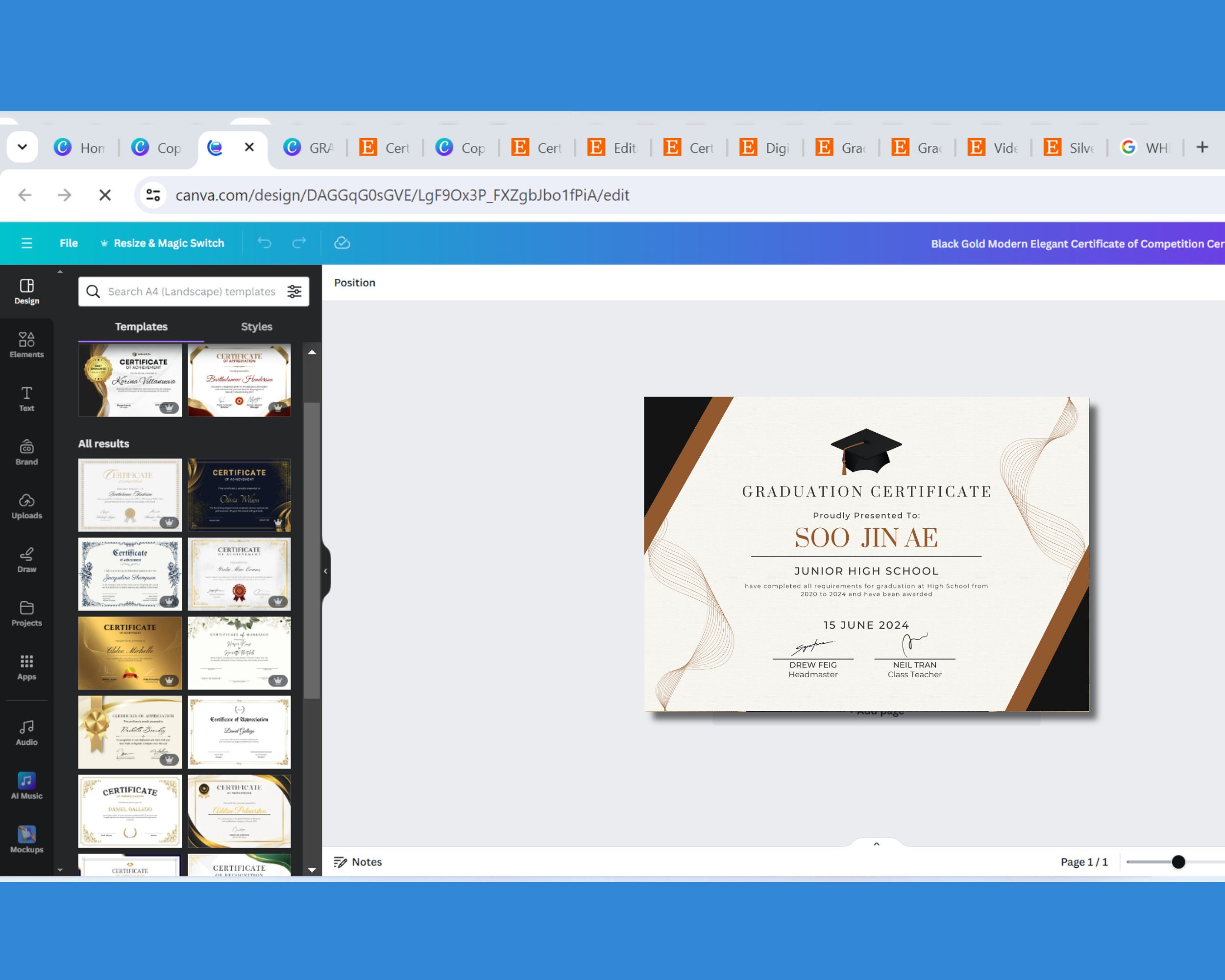 Beige and Black Graduation Certificate Holder, Modern Junior High ...