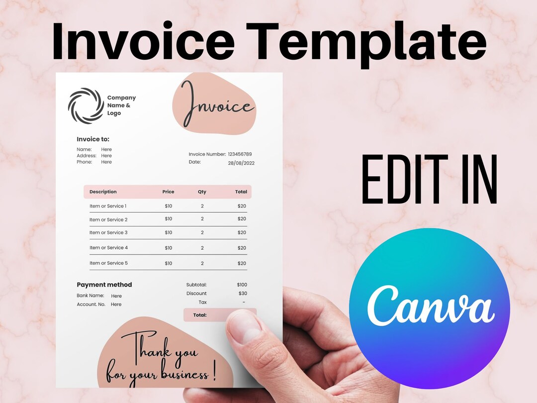Modern Client Invoice Template Form Small Business Editable Printable ...
