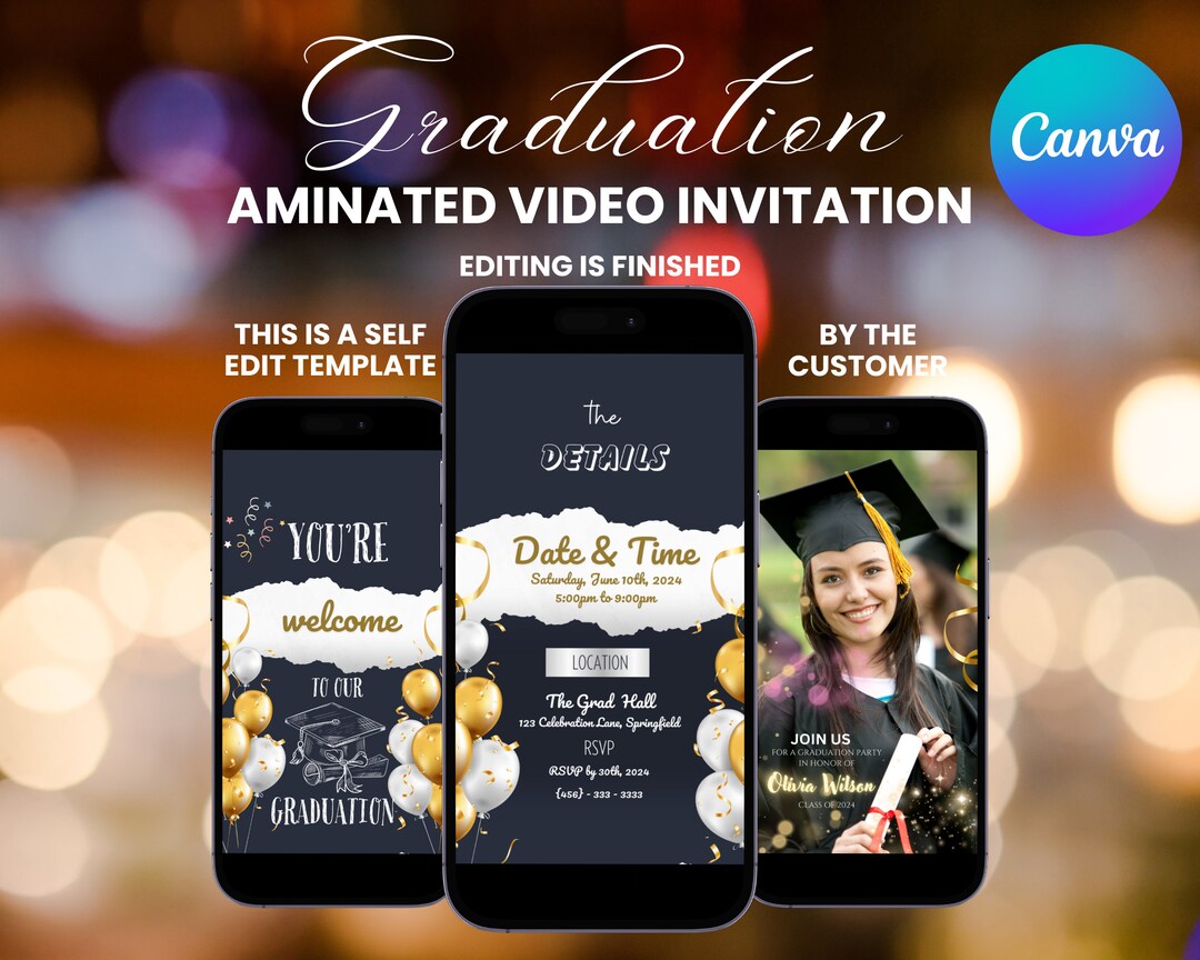 Elegant Graduation Party Invitation White Gold Theme, Classy Grad ...