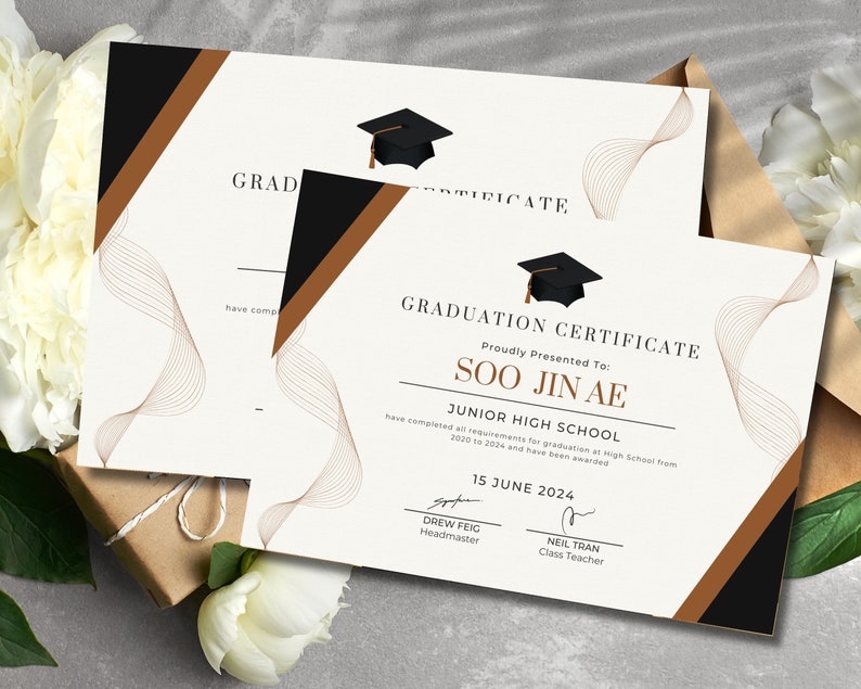 Beige and Black Graduation Certificate Holder, Modern Junior High ...