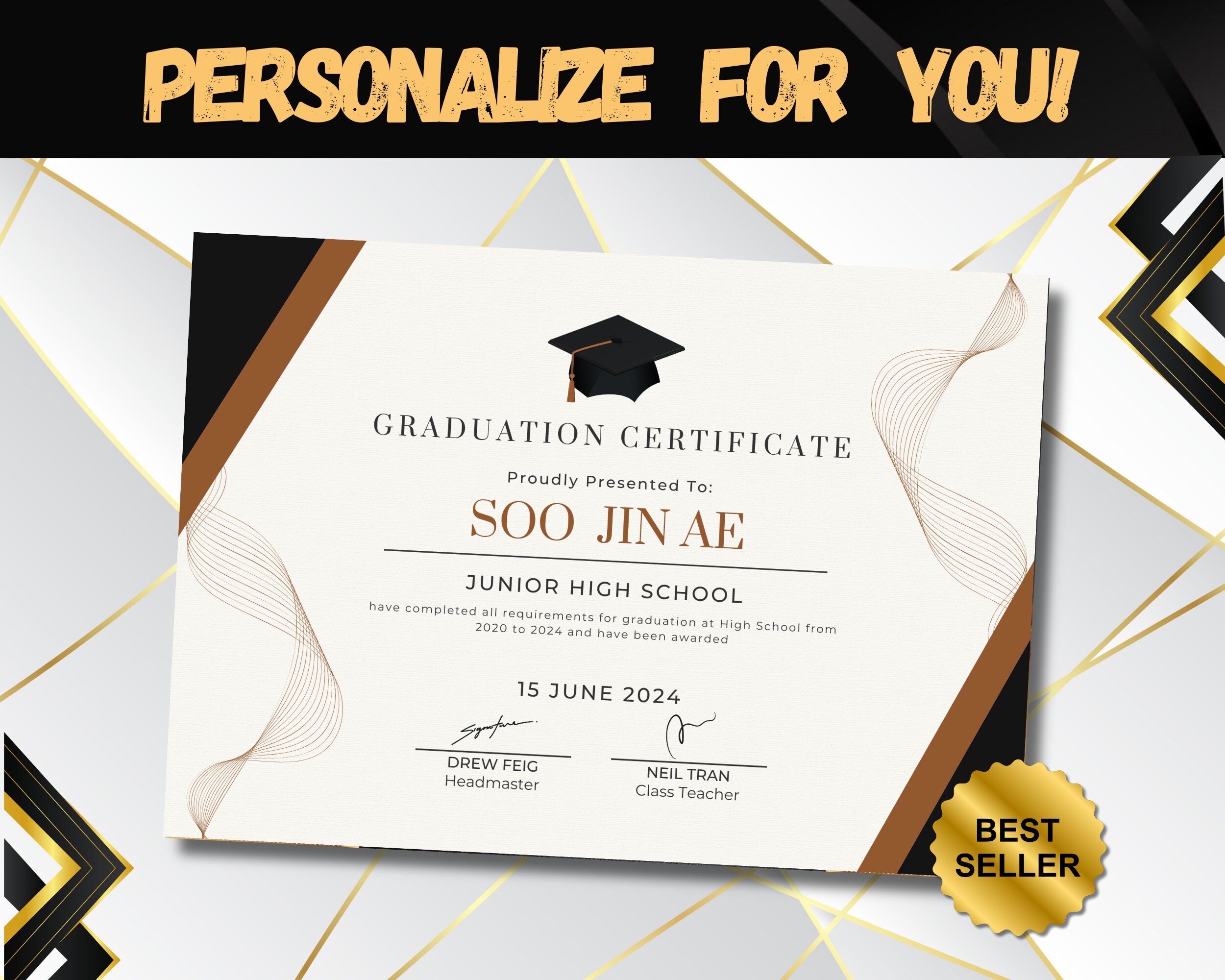 Beige and Black Graduation Certificate Holder, Modern Junior High ...