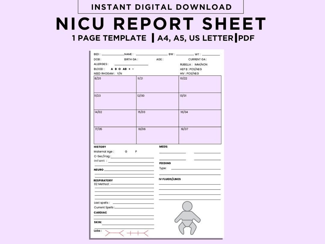 ICU Report, ICU Report Sheet, Nurse Report Sheet, NICU Report Sheet ...