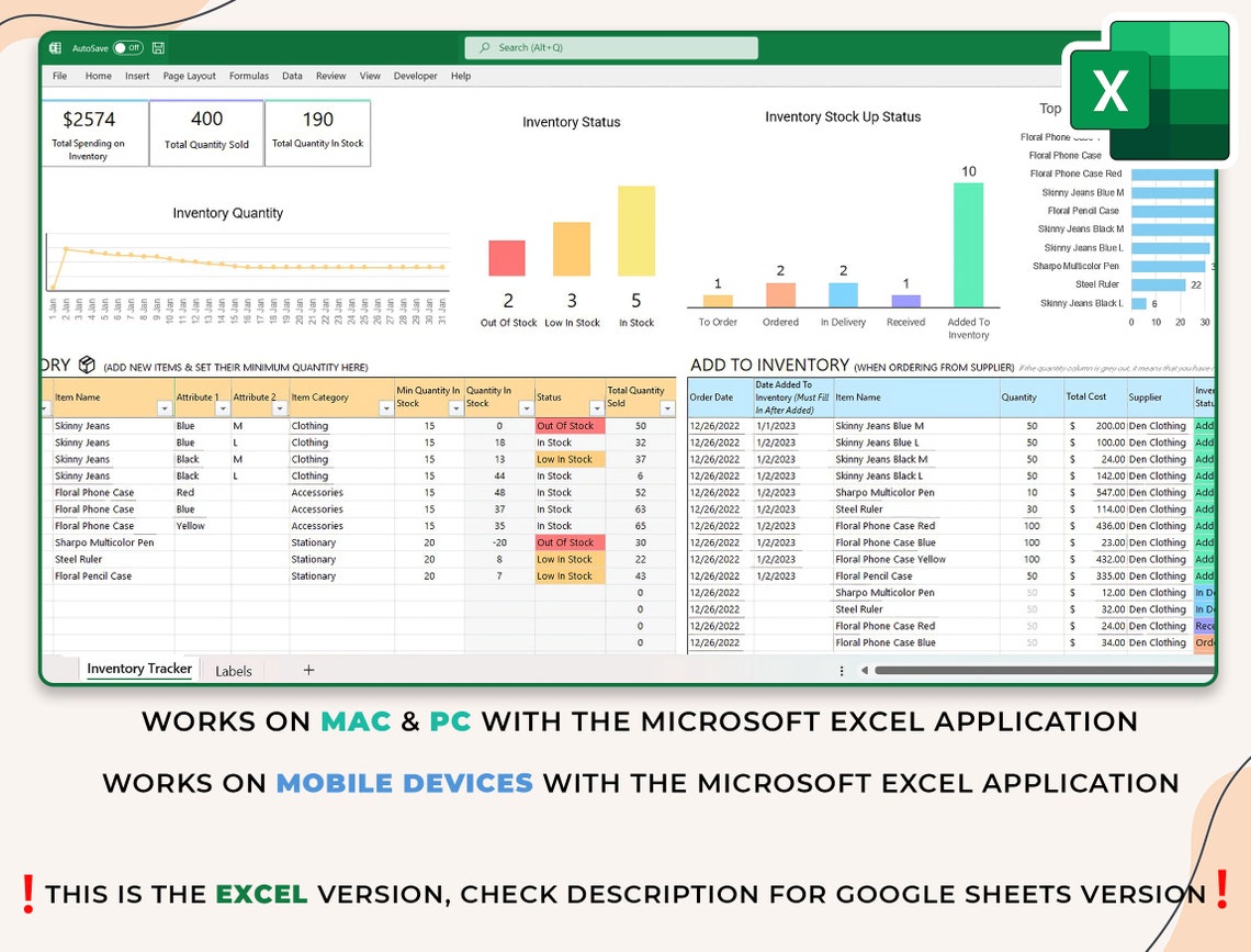 Excel Inventory Tracker Spreadsheet Template, Inventory Template Sheet ...
