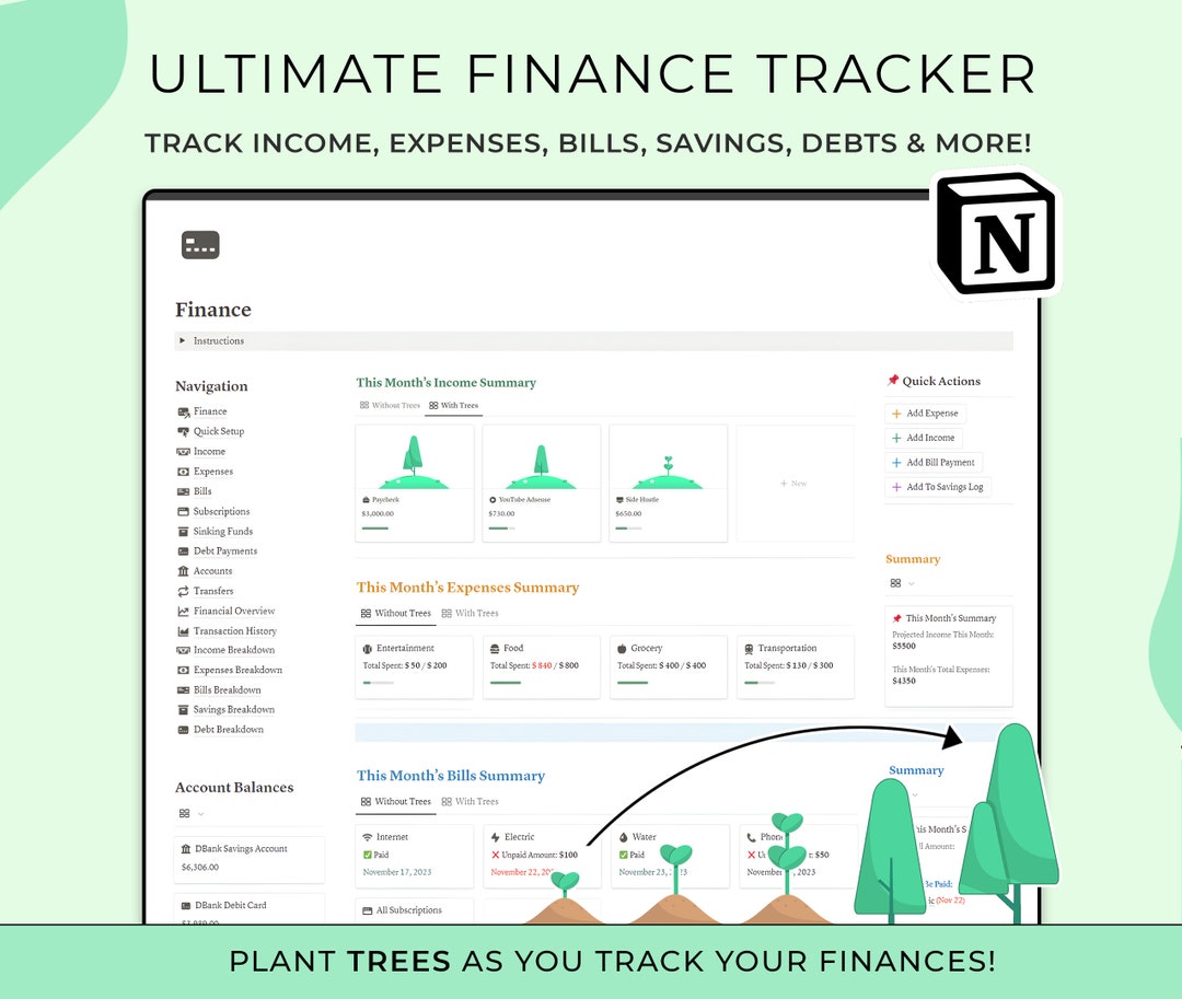 Notion Finance Tracker, Notion Budget Template, Monthly Budget Planner ...