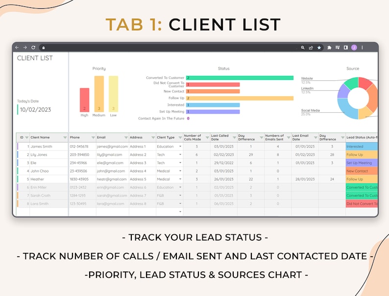Client Call & Email Tracker, Small Business Template, Google Sheets ...