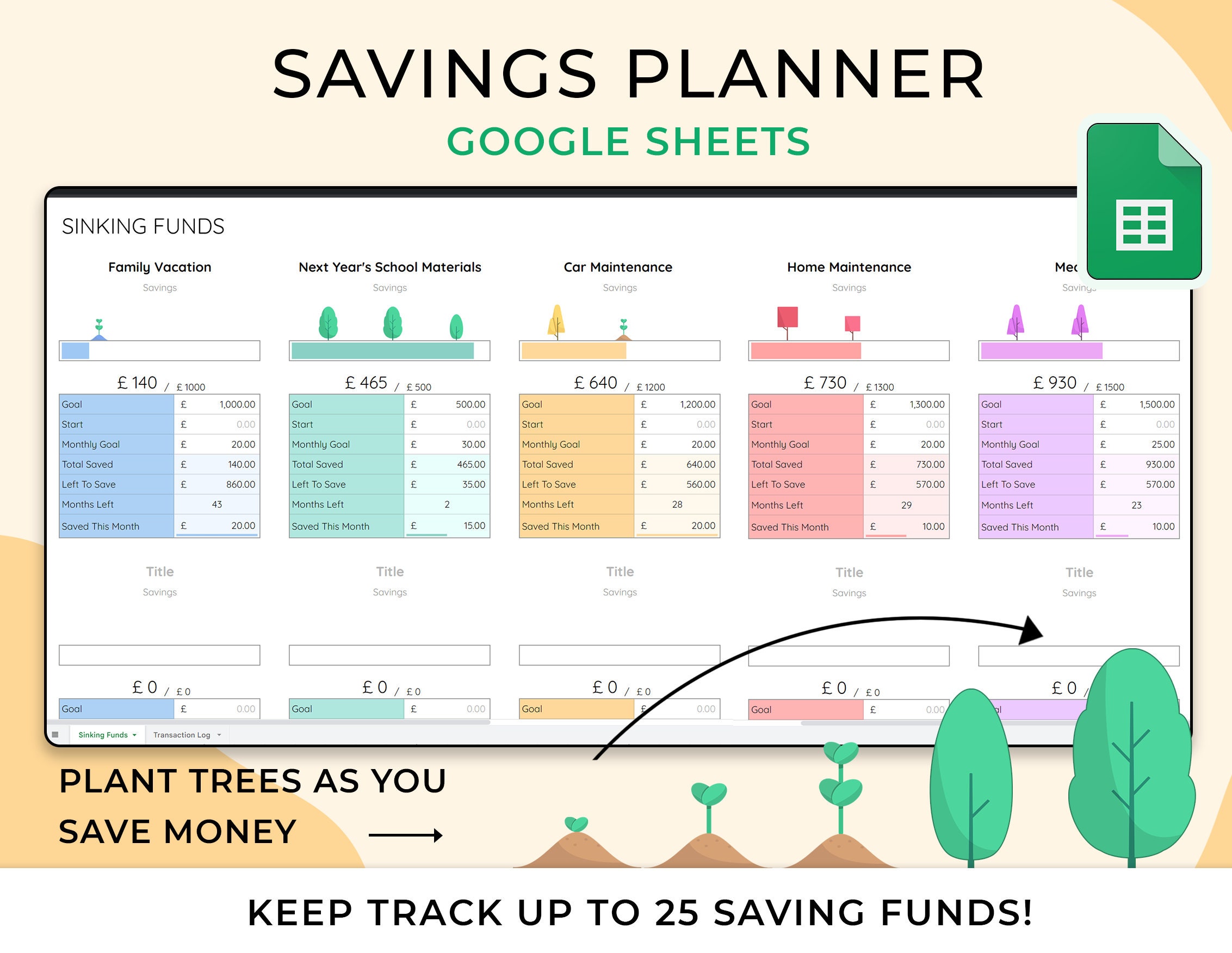 Savings Planner Google Sheets Digital Financial Planner - Etsy