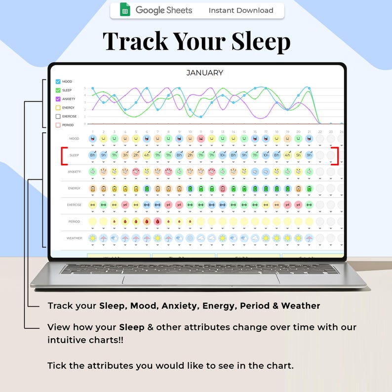 Sleep Tracker Spreadsheet, Mental Health Journal (google Sheets) - Etsy