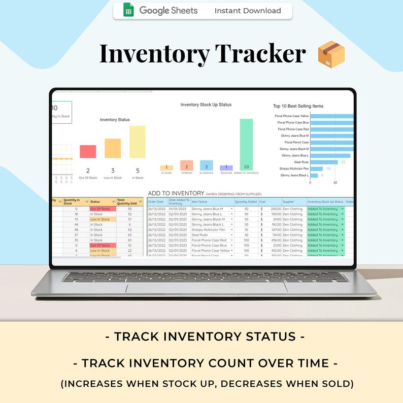 Google Sheets Inventory Tracker, Small Business Template (digital ...