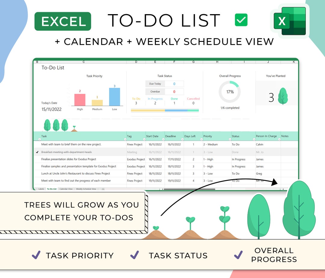 Excel to Do List Template, Excel Planner Spreadsheet for Daily to Do ...