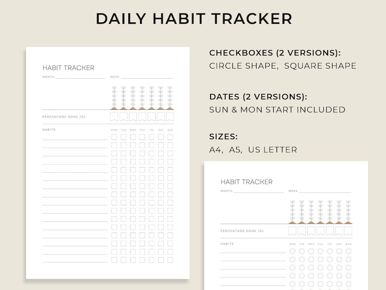 Plant a Tree Habit Tracker, Weekly, Monthly, Daily (PDF Printable A4/a5 ...