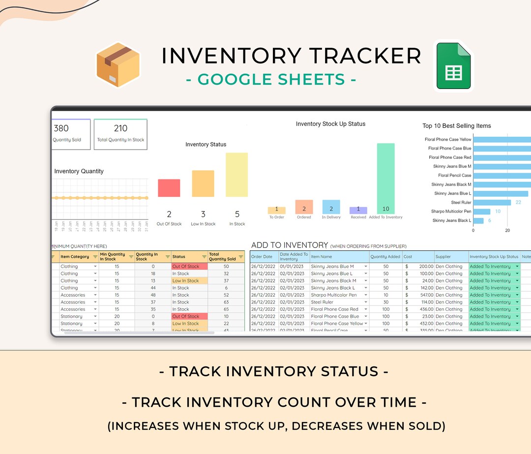 Inventory Tracker Spreadsheet, Google Sheets, Inventory Template Sheet ...