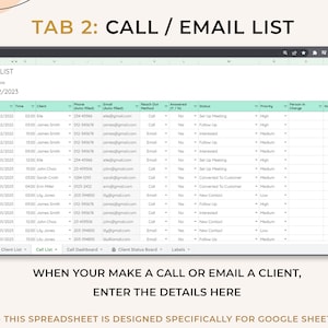 Client Call Tracker & Email Tracker, Google Sheets, Call Log, Small ...