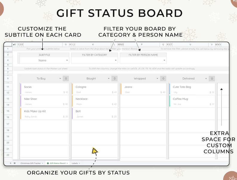 Christmas Gift Tracker, Google Sheets Template, Christmas Planner for ...