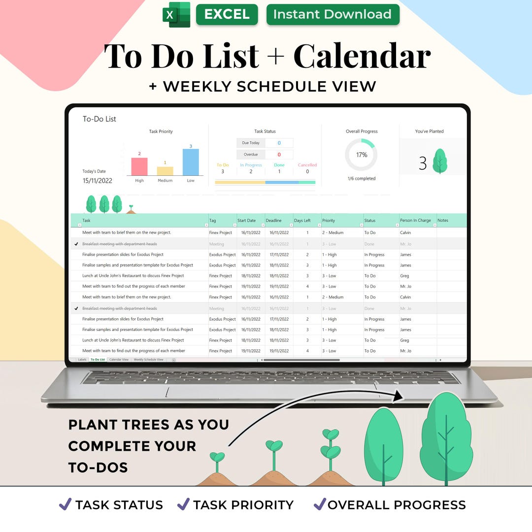 Excel to Do List Template, Excel Planner Spreadsheet for Daily to Do ...