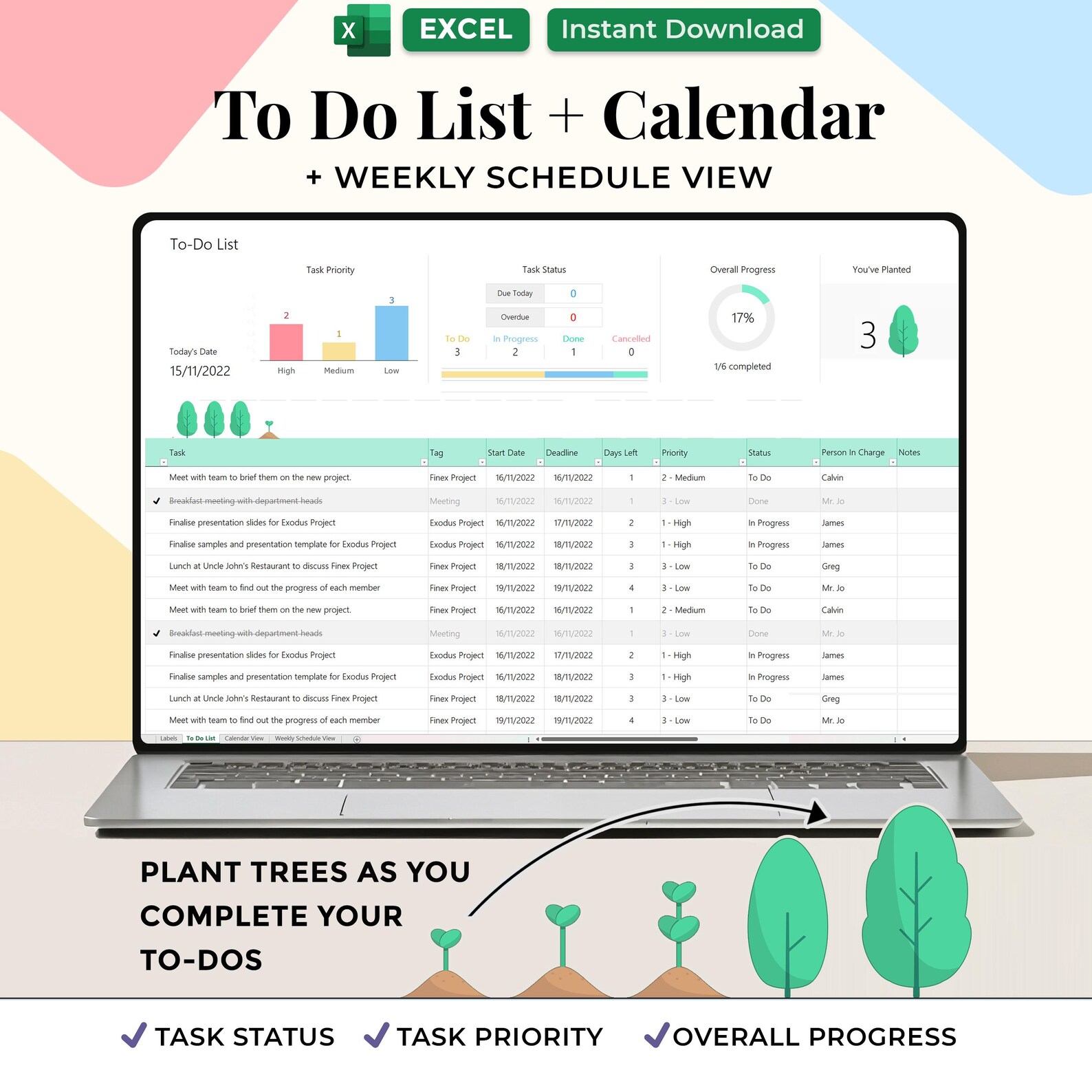 Excel to Do List Template, Daily Planner Spreadsheet (digital Download ...