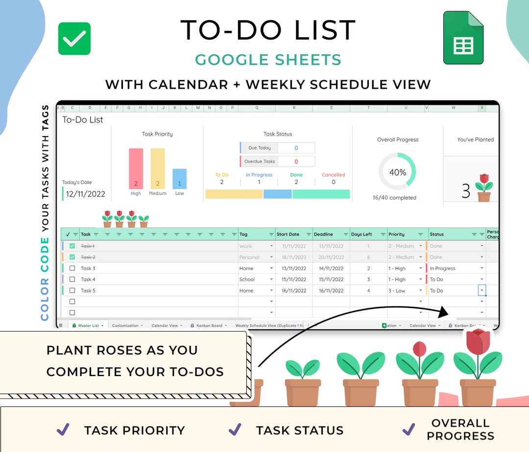 To Do List Template, Google Sheets Spreadsheet, Checklist Template ...
