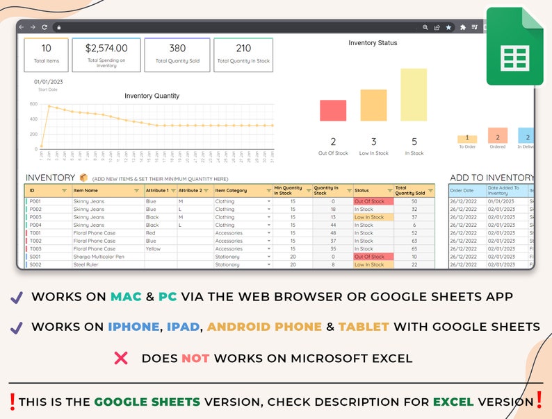 Inventory Tracker Spreadsheet Google Sheets Inventory - Etsy