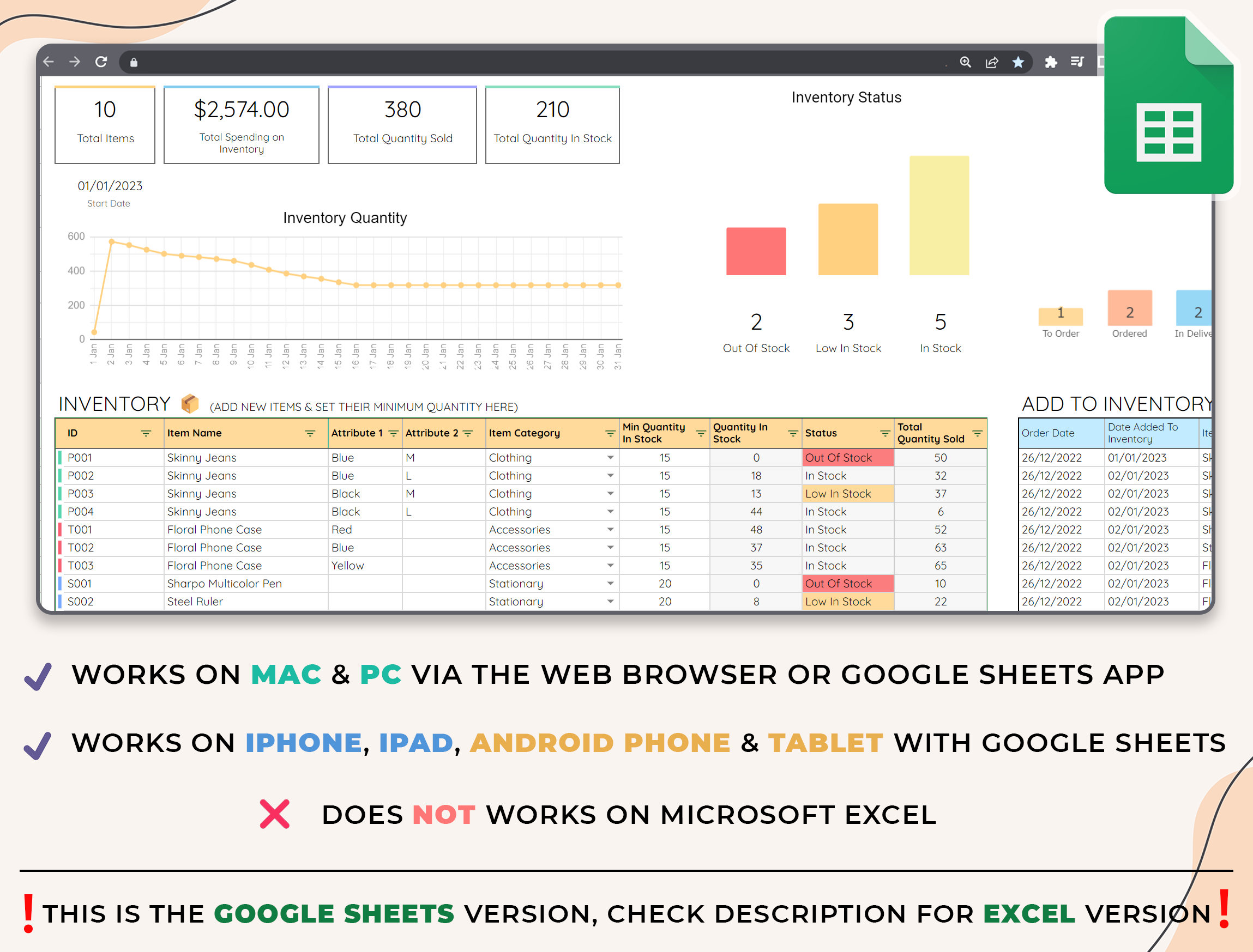 Inventory Tracker Spreadsheet Google Sheets Inventory - Etsy Canada
