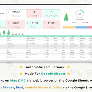 Christmas Gift Tracker, Google Sheets Template, Christmas Planner for ...