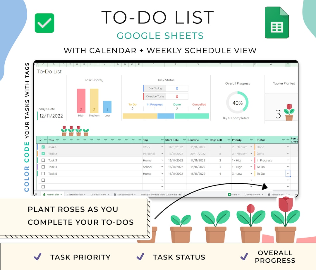 To Do List Template Google Sheets Spreadsheet Checklist - Etsy