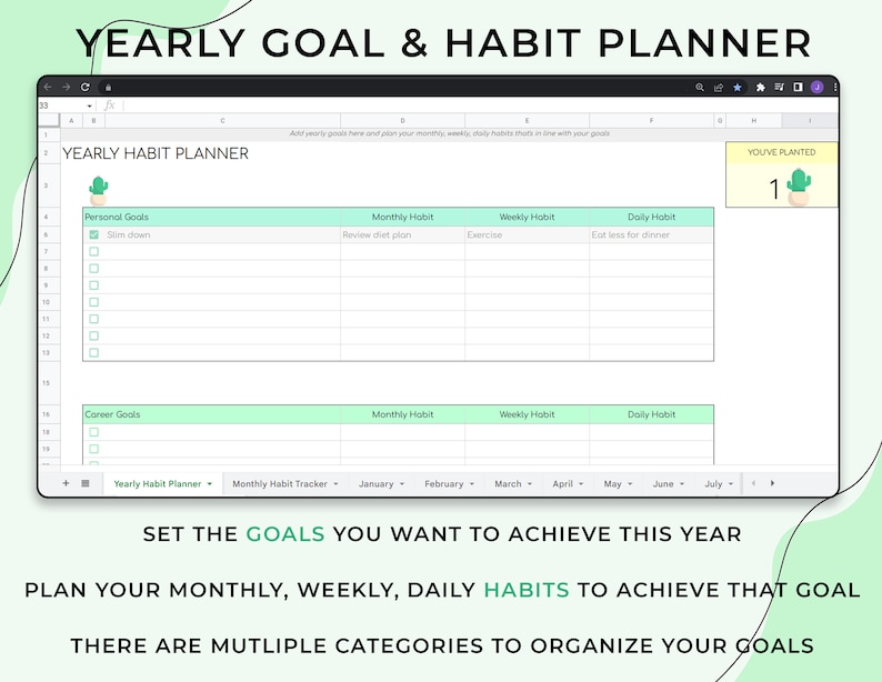 Cactus Habit Tracker - Google Sheets, Daily Checklist (digital Download ...
