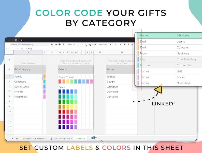Christmas Gift Tracker, Google Sheets Template, Christmas Planner for ...