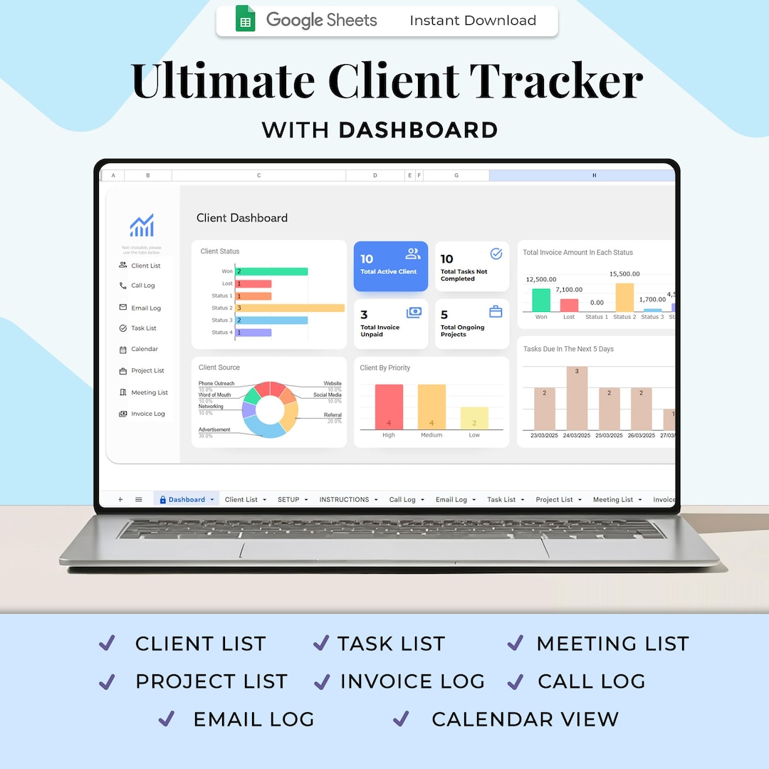 Client Tracker, CRM Dashboard, Small Business Template, Google Sheets ...