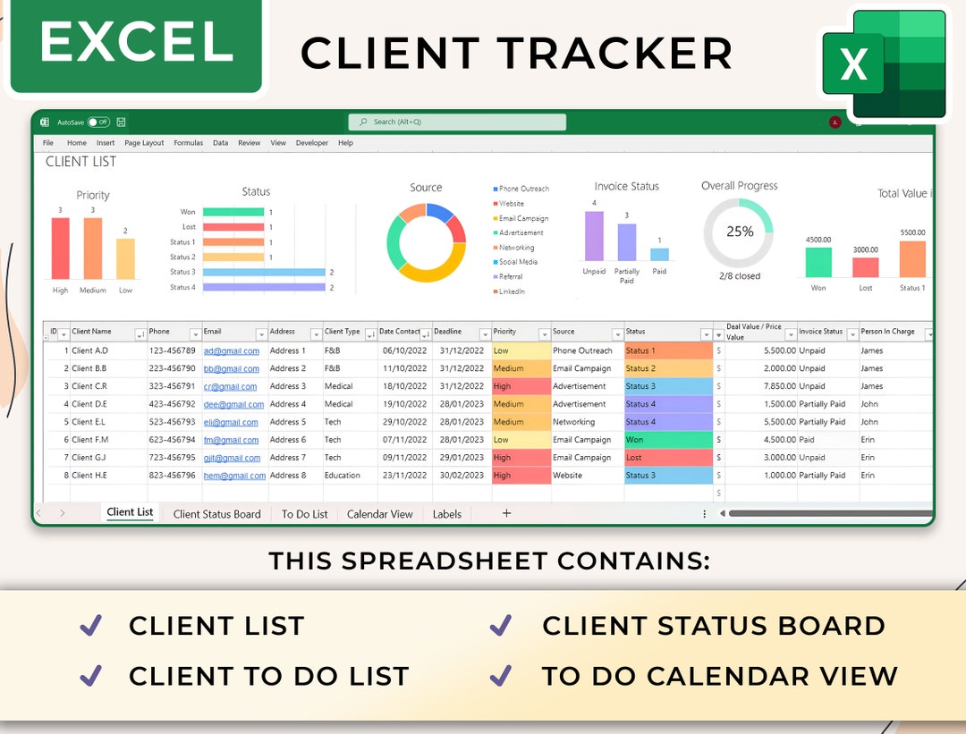 Excel Client Tracker Small Business Template CRM Dashboard - Etsy