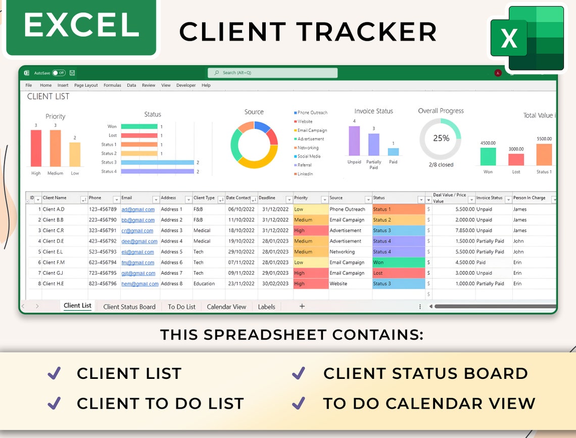 Excel Client Tracker Small Business Template CRM Dashboard - Etsy Canada