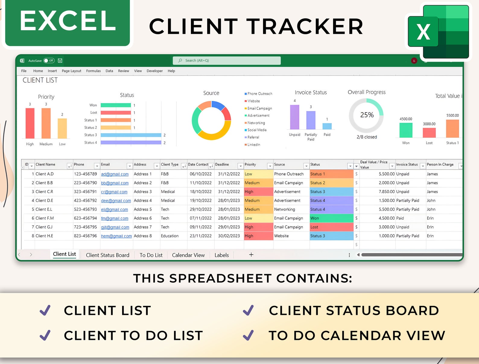 Excel Client Tracker Small Business Template CRM Dashboard - Etsy Canada